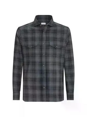Brunello Cucinelli Cotton Madras Western Shirt - Grey