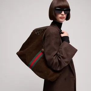Gucci Giglio Large Tote Bag Suede - Brown