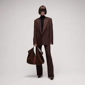 Gucci Giglio Large Tote Bag Suede - Brown