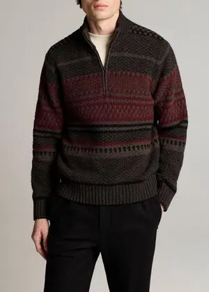 Vince Merino Wool-blend Variegated Jacquard Quarter-zip Sweater - Black Combo