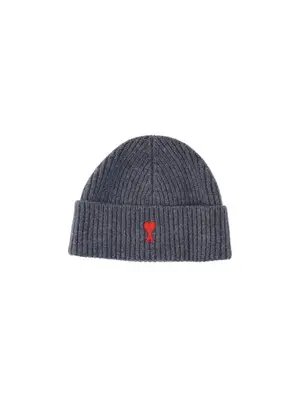 AMI Paris Wool Logo Beanie - Gray