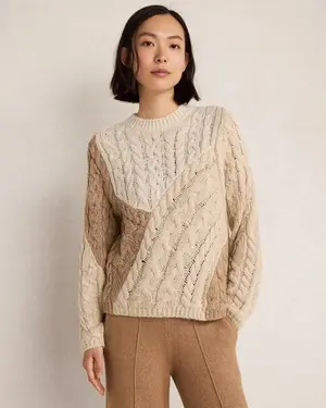 HAVEN WELL WITHIN Cotton Blend Patchwork Cableknit Sweater