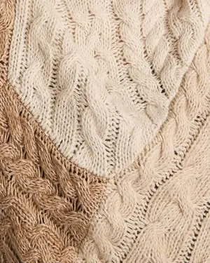 HAVEN WELL WITHIN Cotton Blend Patchwork Cableknit Sweater