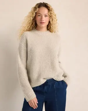 HAVEN WELL WITHIN Marled Cashmere Shaker Stitch Crewneck Sweater - Dappled Moonlight