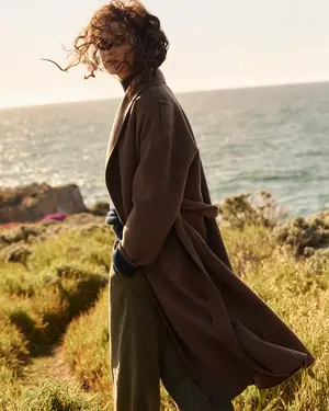 HAVEN WELL WITHIN Wool Blend Midi Coat With Removable Scarf