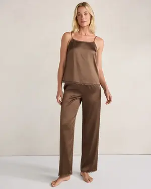 HAVEN WELL WITHIN Washable Silk Lace Pajama Pants - Deep Mocha