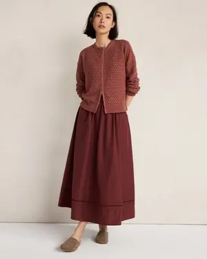 HAVEN WELL WITHIN Pima Cotton Poplin Lace Pintuck Midi Skirt