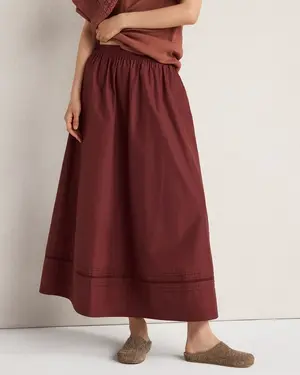 HAVEN WELL WITHIN Pima Cotton Poplin Lace Pintuck Midi Skirt
