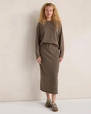 HAVEN WELL WITHIN Organic Cotton Mixed Stitch Midi Skirt - Carbon