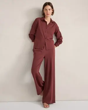 HAVEN WELL WITHIN Organic Cotton Rib Knit Front Button Shirt - Garnet