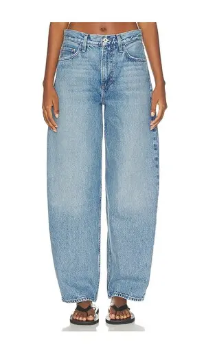 FAVORITE DAUGHTER The Mercer Mid Rise Easy Barely Barrel Jean In Blue - Dublin