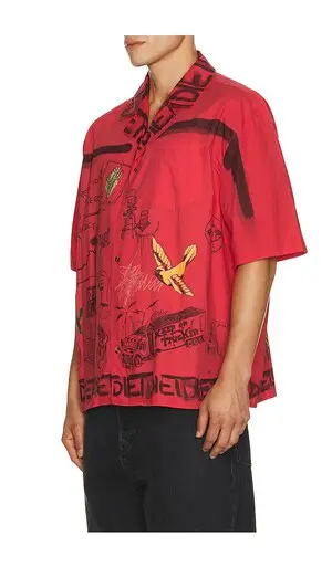 DIET STARTS MONDAY Doodle Button Up Shirt - Red