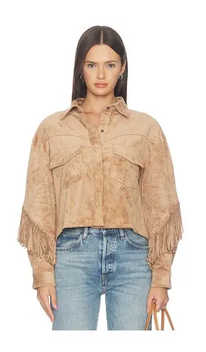Blanknyc Cropped Fringe Jacket - Maple Sugar