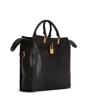 Balmain Pulse Large Waxed Calfskin Leather Tote Bag