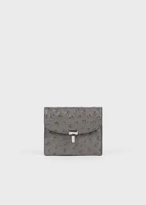 TOTEME T-lock Ostrich-embossed Cardholder - Grey