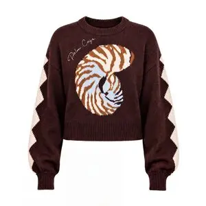 PALM COLLECTIVE Tiger Shell Knit Sweater - Brown