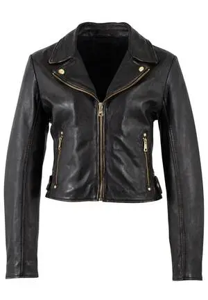 Mauritius Leather Biker Jacket With Gold Hardware