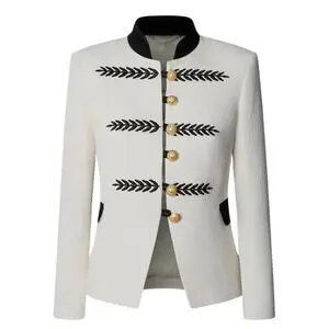 THE EXTREME COLLECTION Neutrals Short Fitted Embroidered Blazer Renata 01 - Beige/yellow