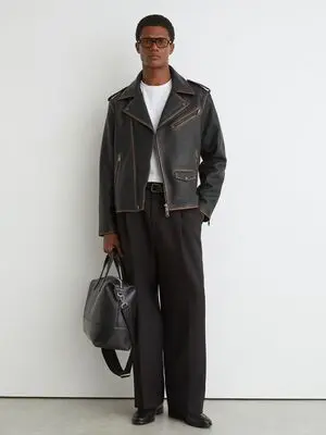 REISS Winnen Leather Burnished-detail Biker Jacket