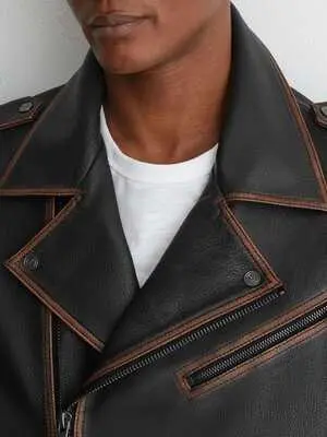 REISS Winnen Leather Burnished-detail Biker Jacket