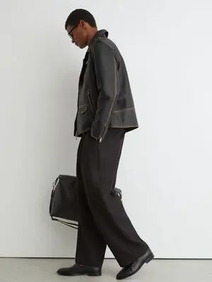 REISS Winnen Leather Burnished-detail Biker Jacket
