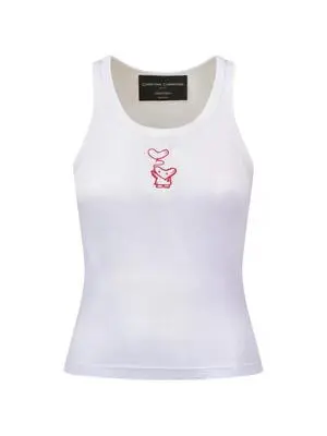 CHRISTINA CRAWFORD Embroidered Ribbed Tank Top - White