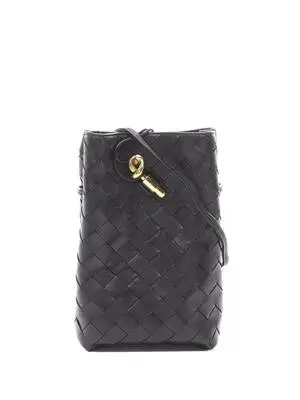 Bottega Veneta 2012-2026 Lambskin Intrecciato Andiamo Phone Pouch Crossbody Bag - Black