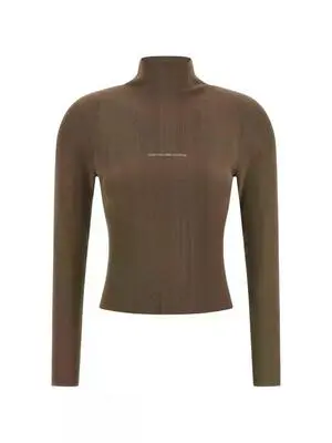 Alexander Wang Logo-jacquard Ribbed High-neck Sweater - Brown