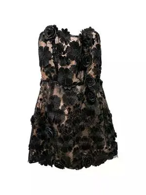 BRONX AND BRONCO Floral-appliqué Strapless Mini Dress - Black