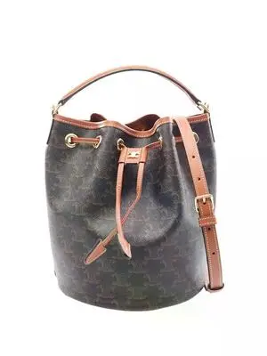 Celine 2010-2026 Triomphe Coated Canvas Clara Bucket Bag Satchel - Brown