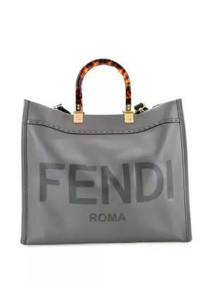 Fendi Sunshine Shopper Leather Medium Tote Bag - Grey