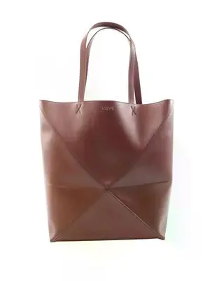 Loewe 2010-2026 Large Shiny Calfskin Puzzle Fold Tote Bag - Brown