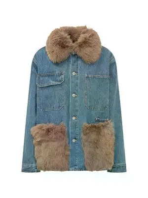 AVA ADORE Faux-fur Trim Denim Jacket - Blue