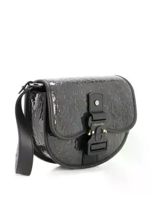 Dior Gallop Flap Messenger Bag Oblique Patent Mini Crossbody Bag - Black