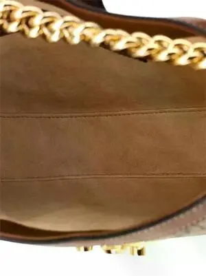 Gucci Padlock Chain Gg Coated Canvas With Leather Medium Shoulder Bag - Brown