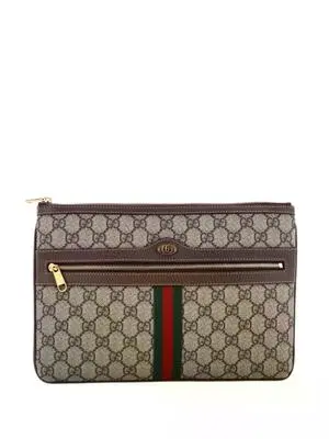 Gucci Ophidia Zip Pouch Gg Coated Canvas Large Clutch Bag - Brown