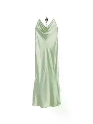 Retrofete Beaded Halterneck Satin Maxi Dress - Green