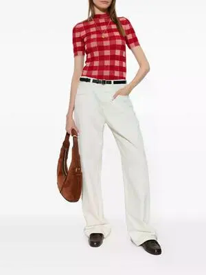 AMI Paris Pink Checkered Wool And Cotton Short-sleeve Sweater