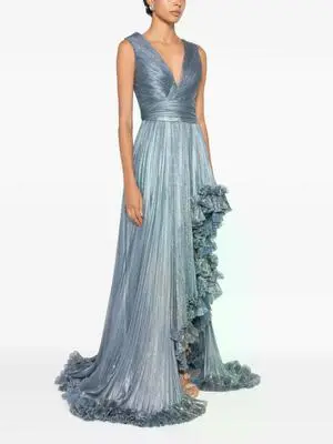 IRIS SERBAN Ruffled Pleated Maxi Dress