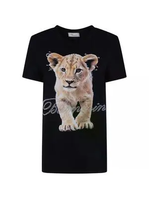 Blumarine Blumarine Lion-Print Crystal-Embellished T-Shirt Black