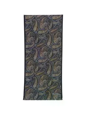 Kiton Paisley-print Fringed-edge Scarf - Blue