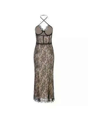 Alessandra Rich Maxi Chantilly Lace-overlay Halterneck Dress - Black