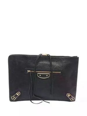 Balenciaga 2018-2026 Medium Goatskin Motocross Classic Metallic Edge Clutch Bag - Black