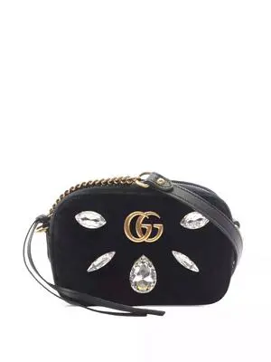 Gucci 2016-2026 Mini Gg Marmont Crystal Embellished Matelasse Velvet Crossbody Bag - Black