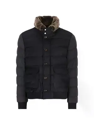 MOORER Fur-collar Quilted Jacket - Blue