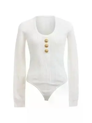 Balmain 2020s Ribbed Scoop-neck Bodysuit - White