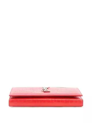 Saint Laurent Classic Monogram Wallet On Chain Crocodile Embossed Leather Small Crossbody Bag - Red