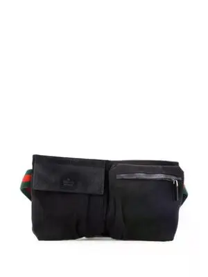 Gucci Vintage Double Gg Canvas With Leather Small Belt Bag - Black