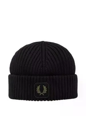 Fred Perry Ribbed Cotton Beanie Hat - Black