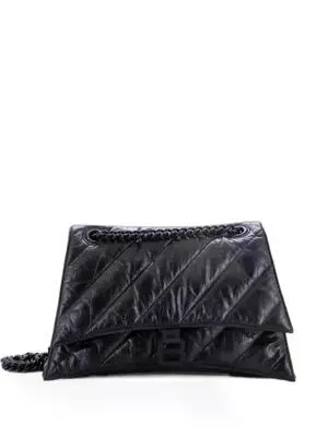 Balenciaga Crush Chain Flap Bag Quilted Crushed Calfskin Medium Shoulder Bag - Black